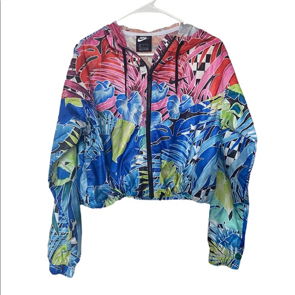 Nike | Jackets & Coats | Nike Hyper Femme Colorful Palm Leaf Cropped ...